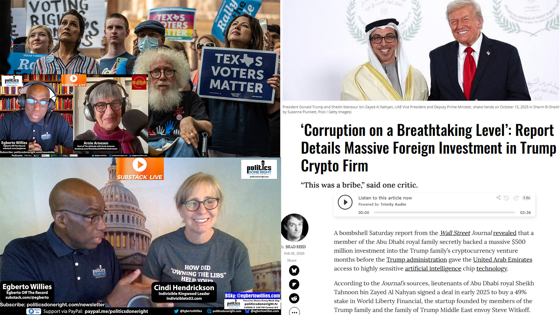 Crenshaw Run Out, Texas Turns Blue, and Trump’s Crypto Bribes